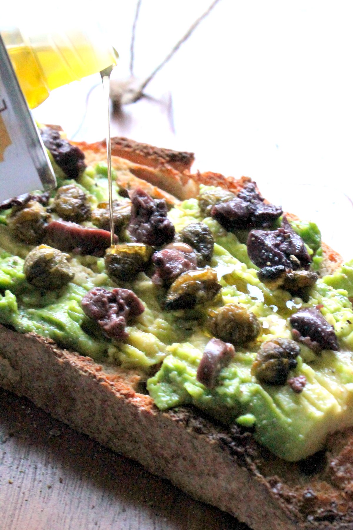 Avocado Toast with Fried Capers & Kalamata Olives - Happy Veggie Kitchen