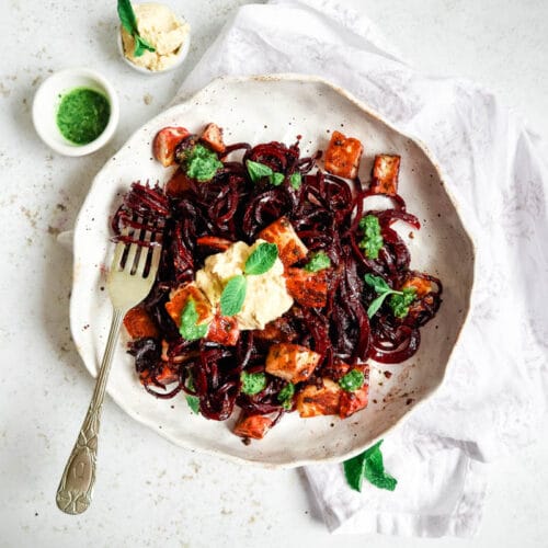 Halloumi & Beetroot Noodle Salad - Happy Veggie Kitchen