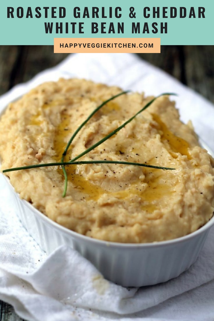 Roasted Garlic & Cheddar White Bean Mash - Happy Veggie Kitchen