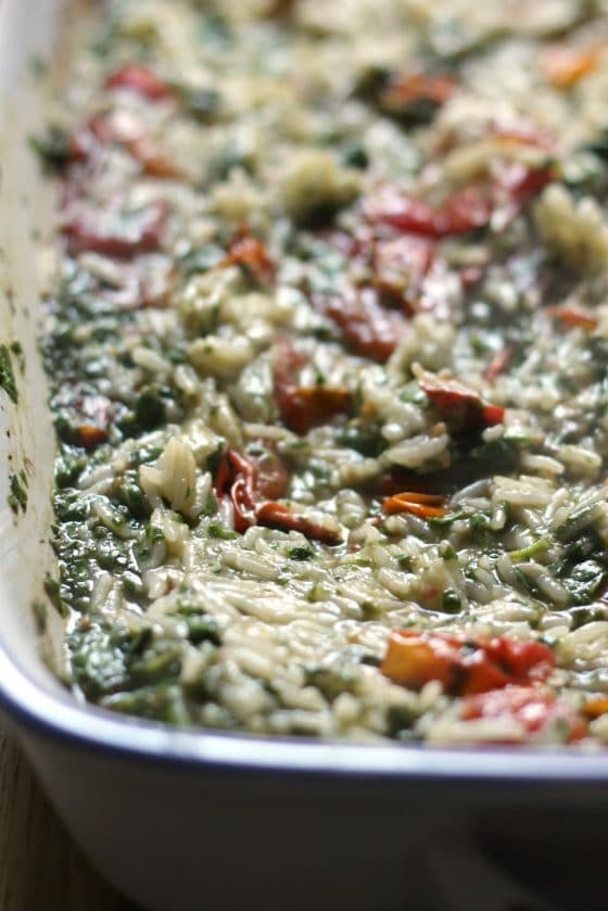 Caprese Spinach Rice Casserole - Happy Veggie Kitchen