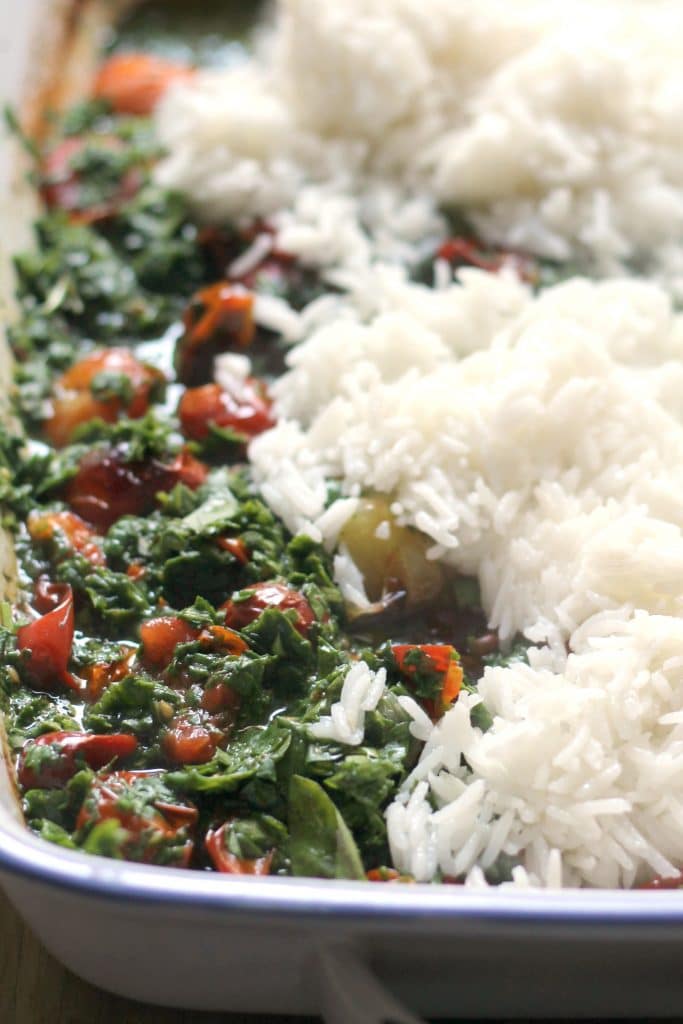 Caprese Spinach Rice Casserole - Happy Veggie Kitchen