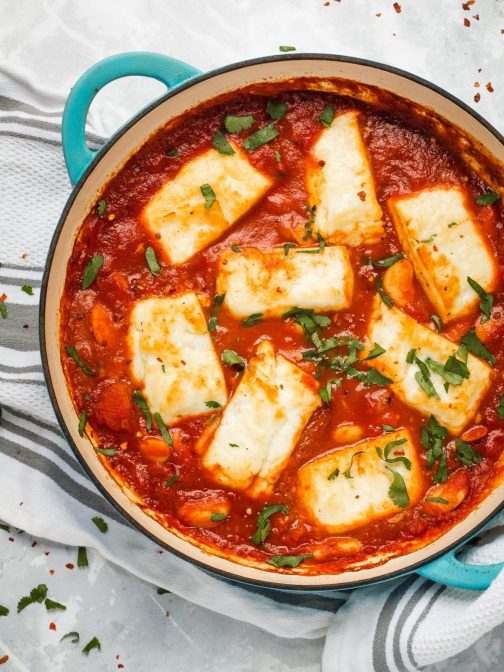 Smoky Tomato & Halloumi Bake - Happy Veggie Kitchen