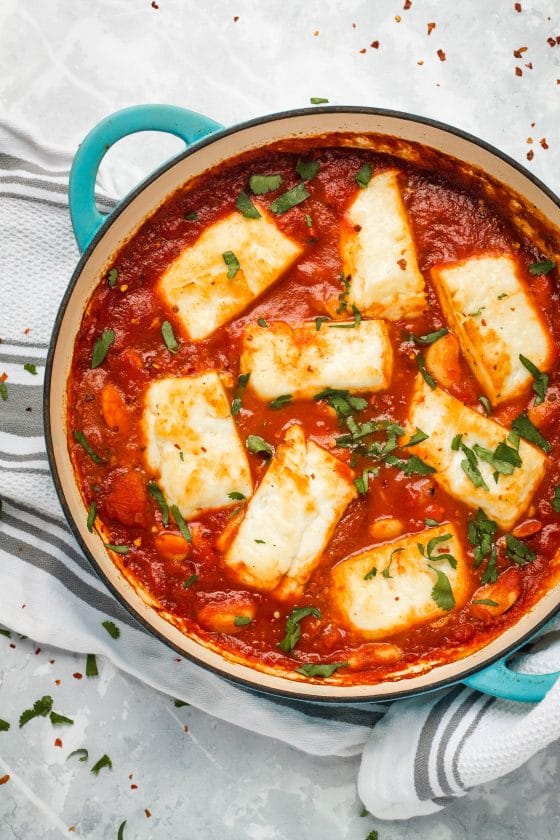 Smoky Tomato & Halloumi Bake - Happy Veggie Kitchen