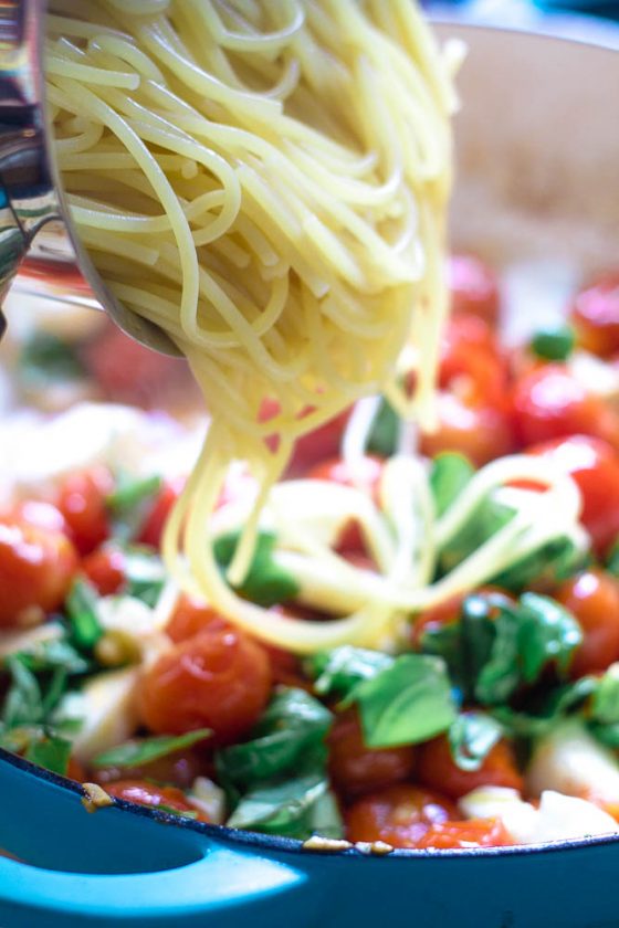 Simple Spaghetti Caprese - Happy Veggie Kitchen