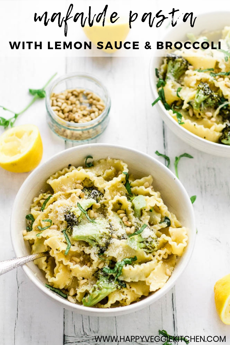 Mafalde Pasta with Broccoli, Lemon & Pine Nuts - Happy Veggie Kitchen