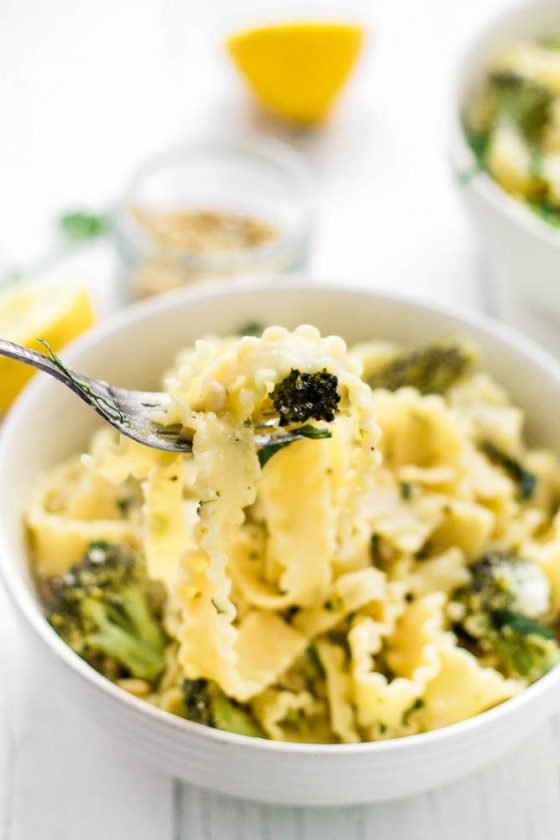 Mafalde Pasta with Broccoli, Lemon & Pine Nuts - Happy Veggie Kitchen