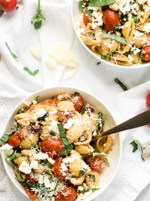 Greek Pasta with Honey Glazed Feta - Happy Veggie Kitchen