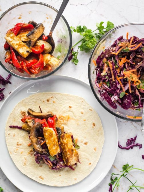Mushroom Wraps with Spinach, Feta & Pesto - Happy Veggie Kitchen