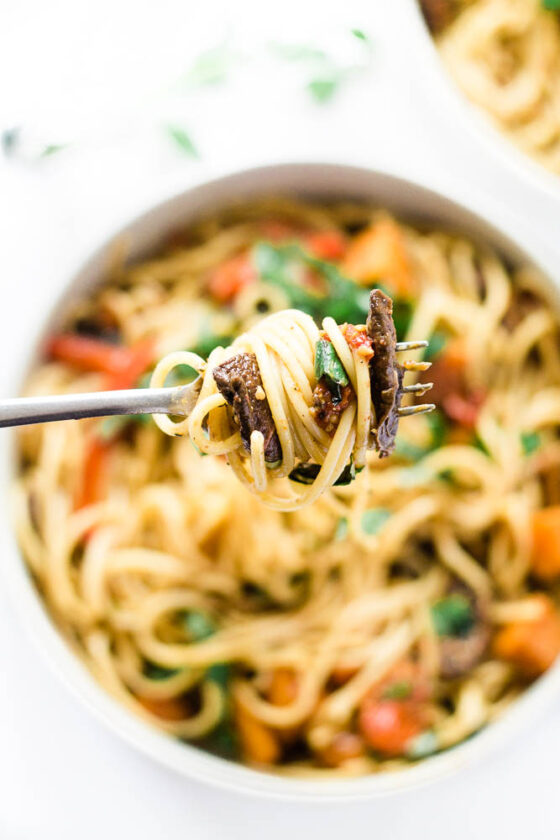 Roasted Vegetable & Truffle Oil Pasta (Vegan) - Happy Veggie Kitchen