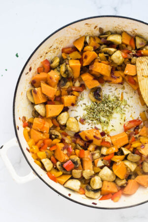 Smoky & Cheesy Vegetable Lentil Bake - Happy Veggie Kitchen