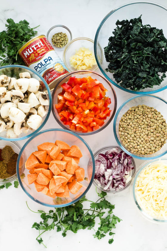 Smoky & Cheesy Vegetable Lentil Bake - Happy Veggie Kitchen