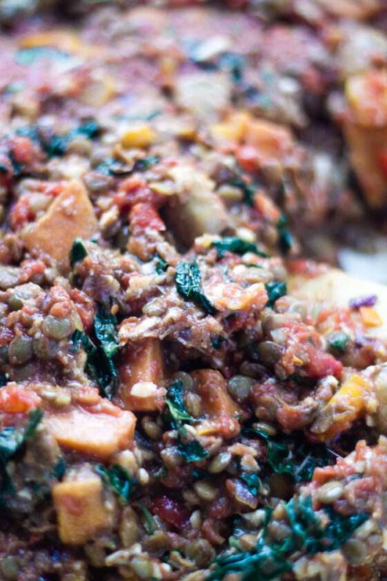 Smoky & Cheesy Vegetable Lentil Bake - Happy Veggie Kitchen