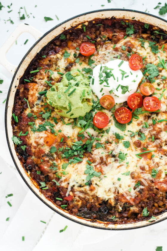 Smoky & Cheesy Vegetable Lentil Bake - Happy Veggie Kitchen