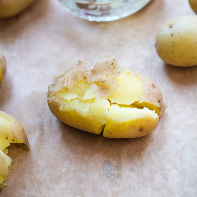 Roasted Smashed Potatoes & Peas - Happy Veggie Kitchen