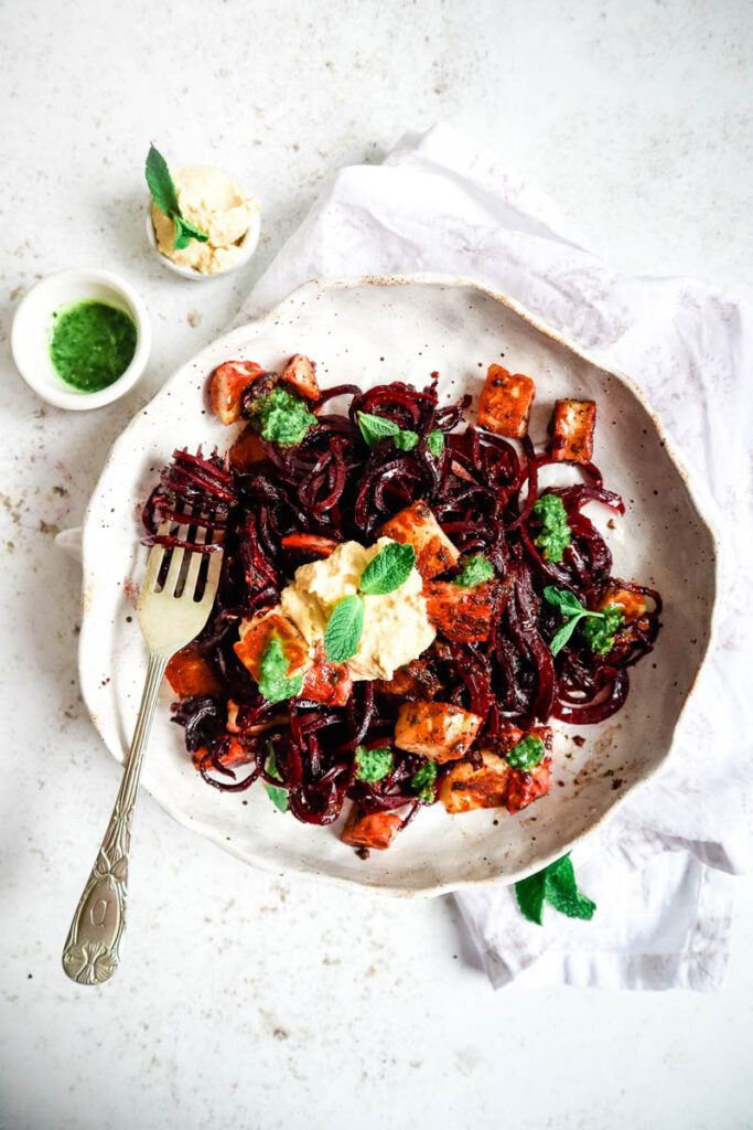 Halloumi & Beetroot Noodle Salad - Happy Veggie Kitchen