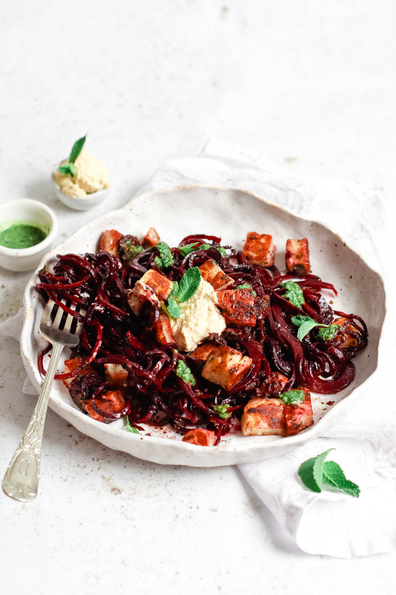 Halloumi & Beetroot Noodle Salad - Happy Veggie Kitchen