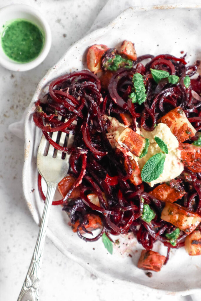Halloumi & Beetroot Noodle Salad - Happy Veggie Kitchen