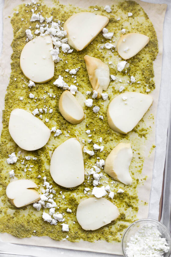 Scamorza Pizza with Pesto & Cherry Tomatoes - Happy Veggie Kitchen