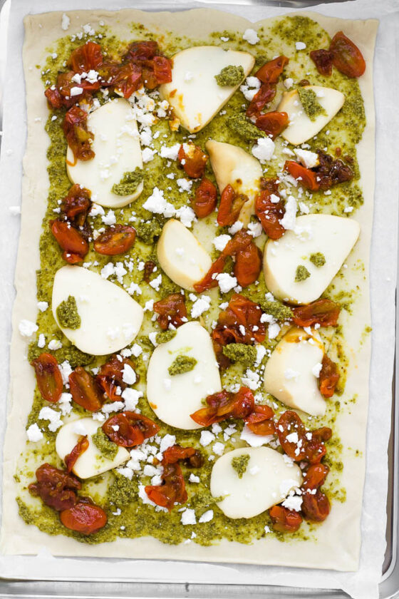 Scamorza Pizza with Pesto & Cherry Tomatoes - Happy Veggie Kitchen
