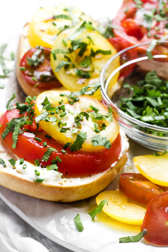 Tomato Bagels with Summer Herbs - Happy Veggie Kitchen