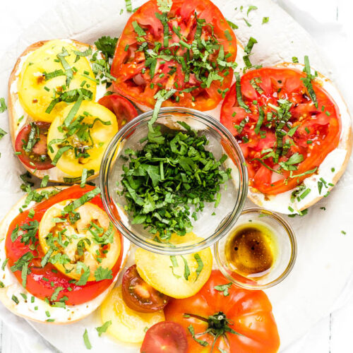 Tomato Bagels with Summer Herbs - Happy Veggie Kitchen