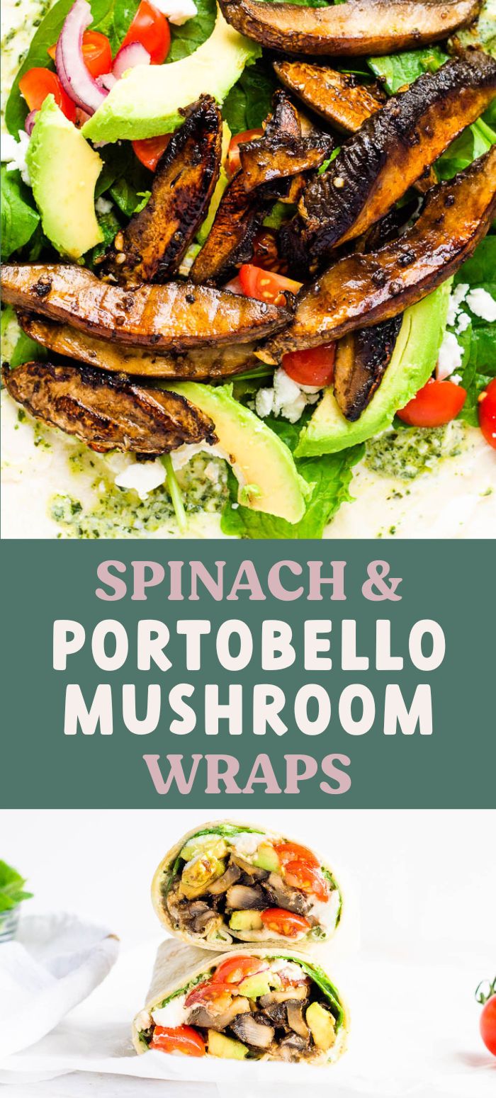 Mushroom Wraps with Spinach, Feta & Pesto - Happy Veggie Kitchen