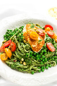 Halloumi Pesto Pasta - Happy Veggie Kitchen