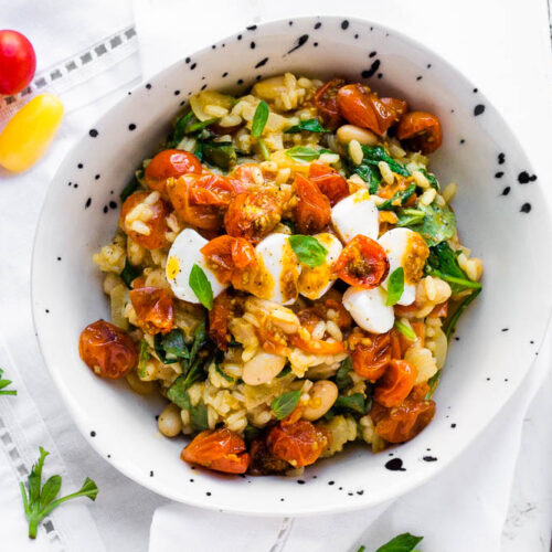 Roasted Tomato & White Bean Risotto - Happy Veggie Kitchen