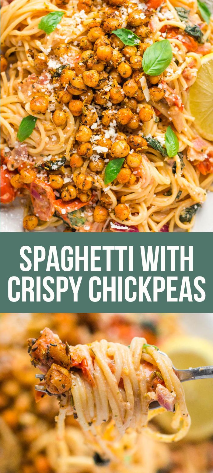 Spaghetti with Crispy Chickpeas - Happy Veggie Kitchen