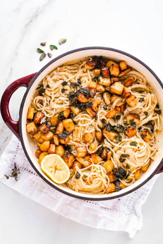 Cheesy Parsnip Pasta - Happy Veggie Kitchen