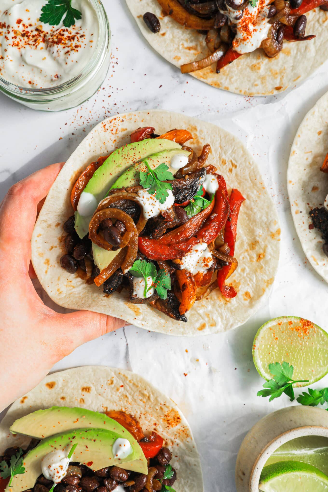 Black Bean Fajitas with Sweet Chili Sauce - Happy Veggie Kitchen