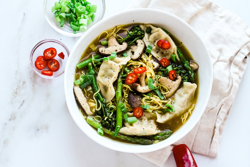 Veggie Gyoza Dumpling Noodle Soup - Happy Veggie Kitchen