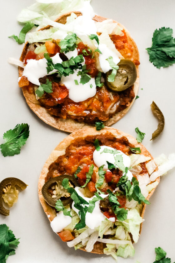 Air Fryer Tostadas with Beans & Cheese - Happy Veggie Kitchen