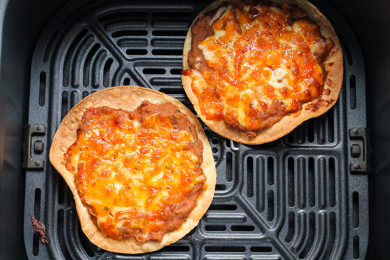Air Fryer Tostadas with Beans & Cheese - Happy Veggie Kitchen