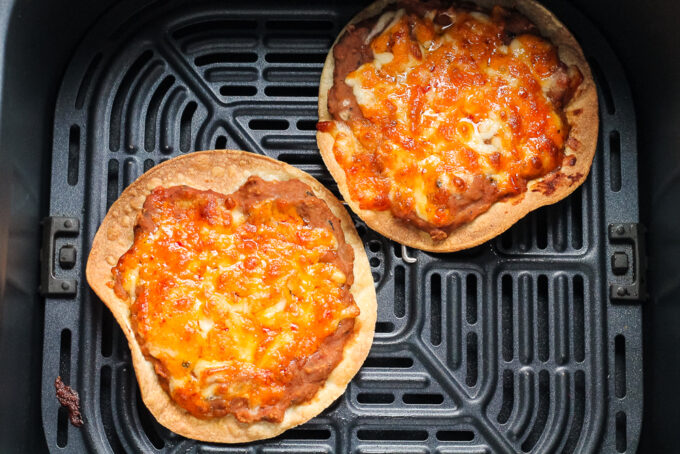 Air Fryer Tostadas with Beans & Cheese - Happy Veggie Kitchen