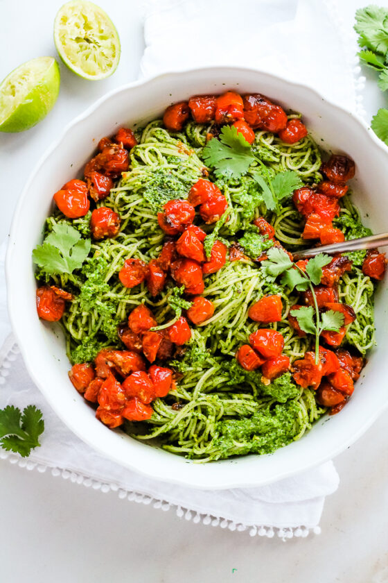 Cilantro (Coriander) Pesto Pasta - Happy Veggie Kitchen