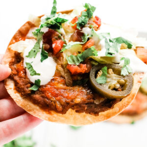 Air Fryer Tostadas with Beans & Cheese - Happy Veggie Kitchen