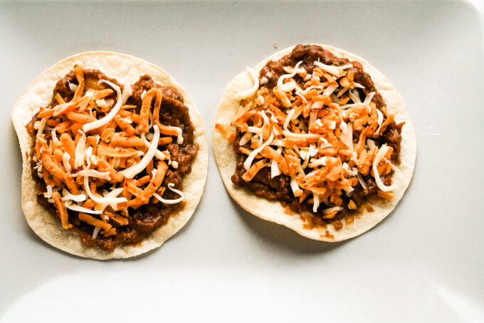 Air Fryer Tostadas with Beans & Cheese - Happy Veggie Kitchen