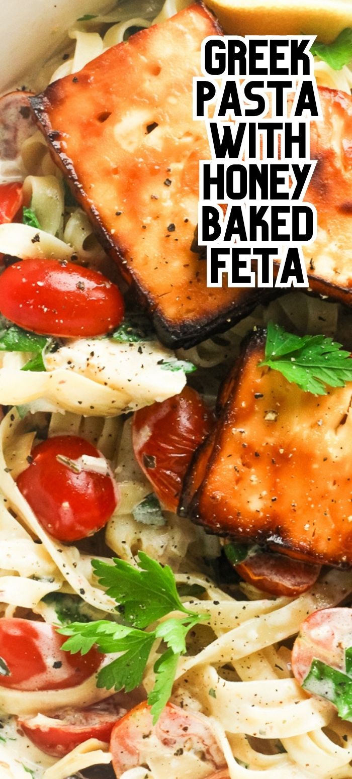 Greek Pasta with Honey Glazed Feta - Happy Veggie Kitchen
