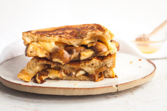 Hot Honey Mushroom Grilled Cheese - Happy Veggie Kitchen