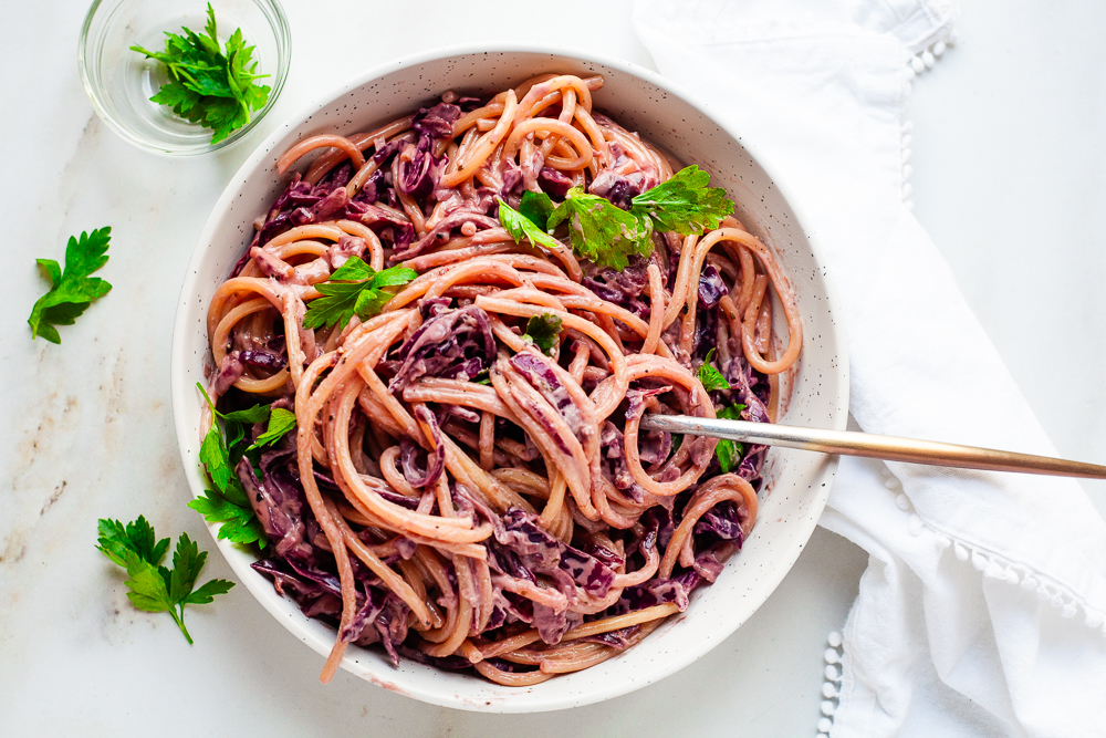 Smoky Red Cabbage Pasta - Happy Veggie Kitchen