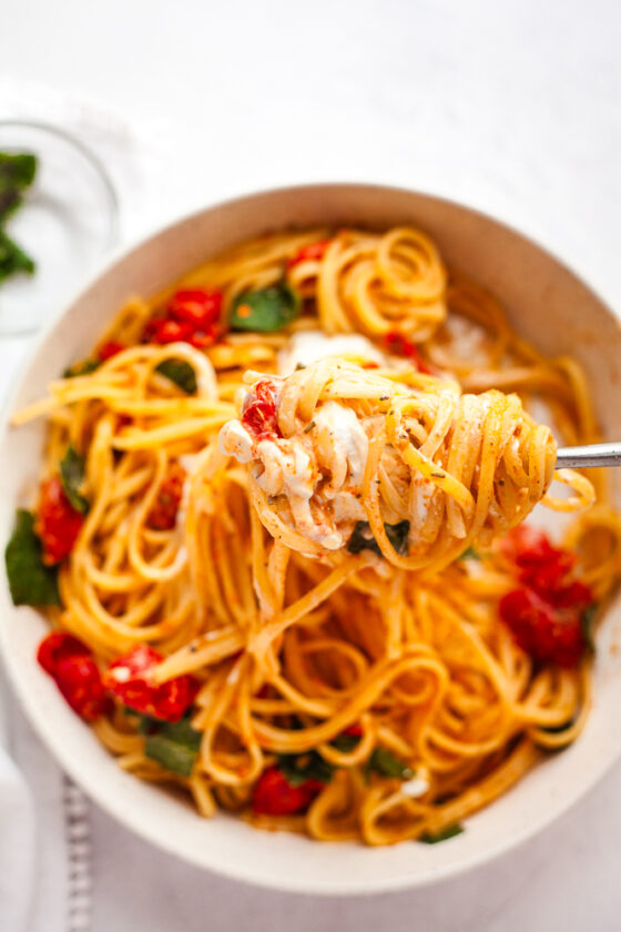 Tomato, Goats Cheese & Hot Honey Pasta - Happy Veggie Kitchen