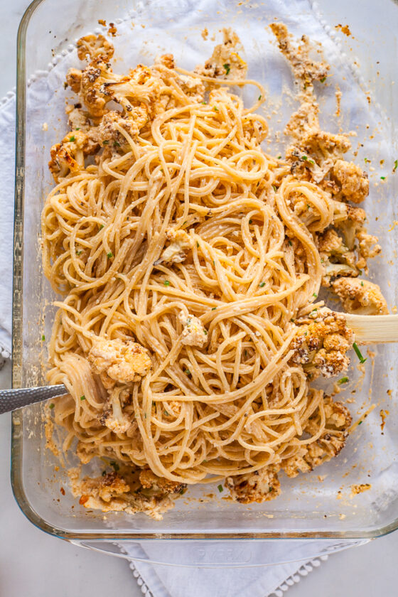 Cauliflower Feta Spaghetti - Happy Veggie Kitchen