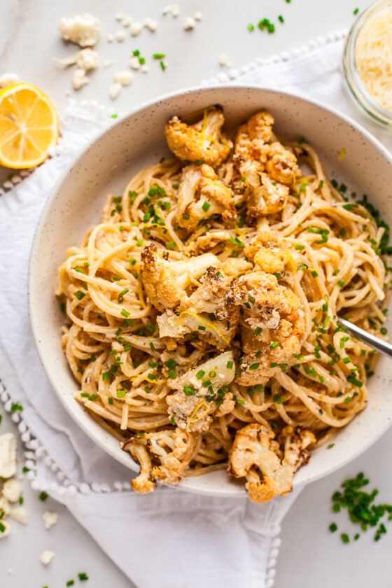 Cauliflower Feta Spaghetti - Happy Veggie Kitchen