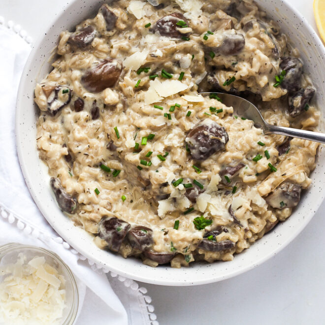 Slow Cooker Mushroom Risotto - Happy Veggie Kitchen