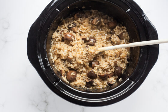 Slow Cooker Mushroom Risotto - Happy Veggie Kitchen