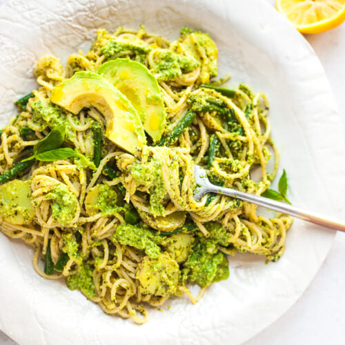 Spaghetti Genovese with Potatoes, Green Beans & Avocado Sauce - Happy ...