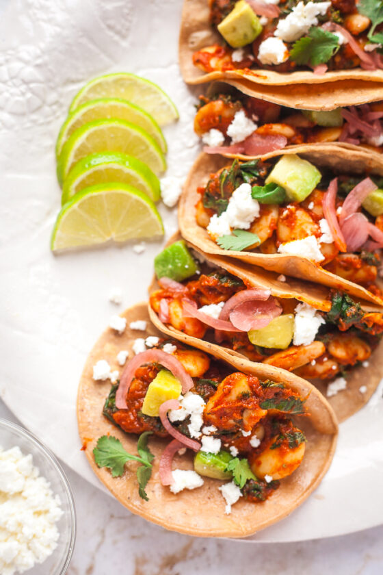 Easy Vegetarian Tinga Tacos with Butter Beans - Happy Veggie Kitchen