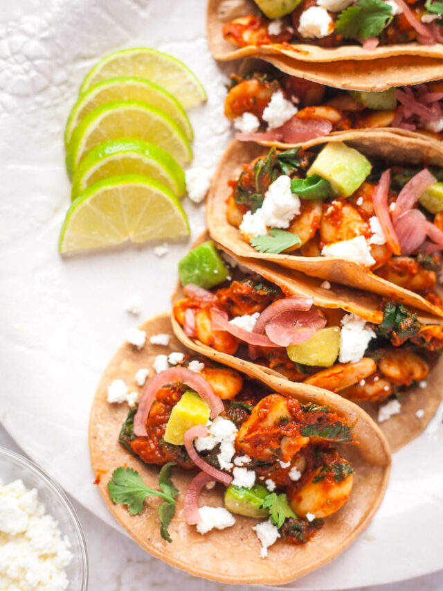 Cheesy Rice, Bean & Spinach Tacos - Happy Veggie Kitchen