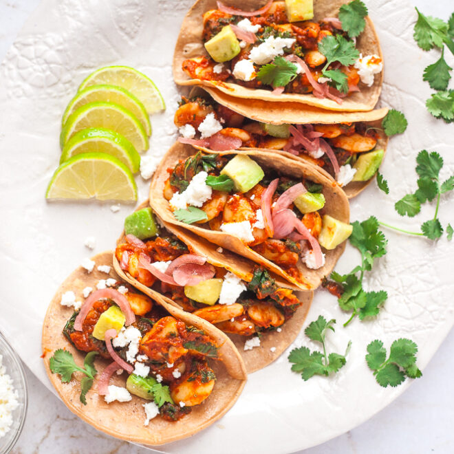 Easy Vegetarian Tinga Tacos with Butter Beans - Happy Veggie Kitchen